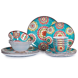 Yinshine 16pcs Melamine Dinnerware Set for 4, Outdoor and Indoor Dinner Dishes Set for Everyday Use, Break-resistant, Turquoise