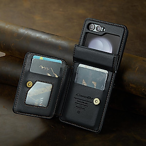 Kowauri for Samsung Galaxy Z Flip 5 Case with Card Holder, Galaxy Z Flip 5 PU Leather Wallet Case with RFID Blocking Card Slot Magnetic Closure Shockproof Protective Phone Cover for Women Men, Black