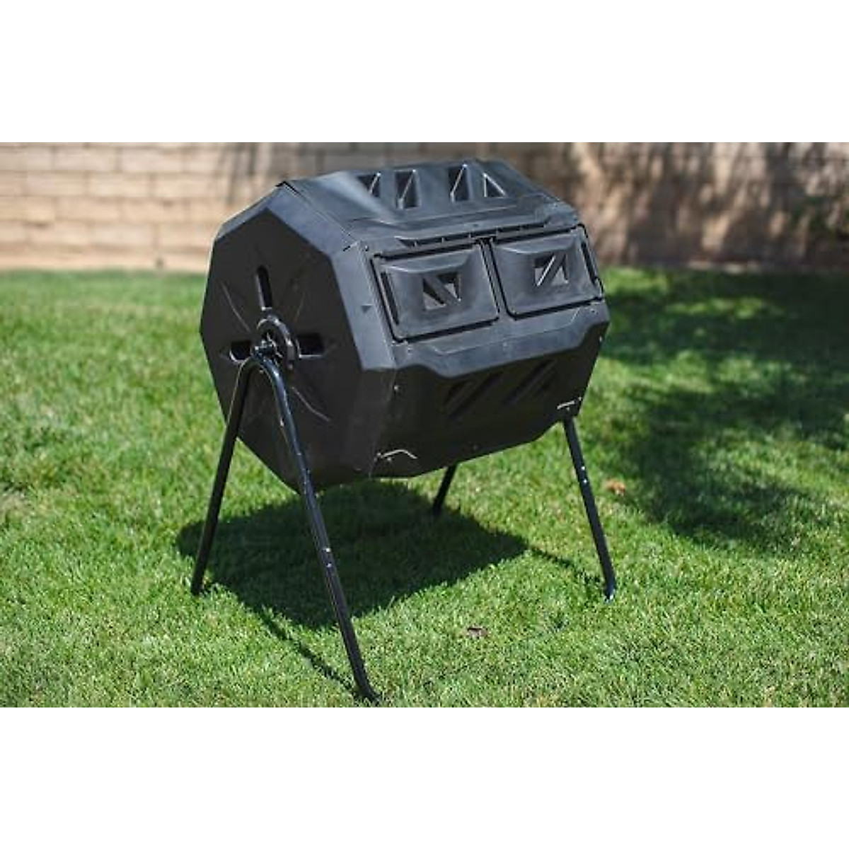 MaxWorks 50891 Compost Tumbler Bin Composter Dual Chamber 42 Gallon, Bundled with Gloves