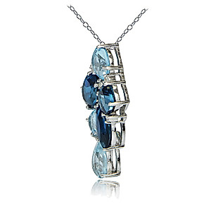 B. BRILLIANT Blue Necklace for Women Sterling Silver London Blue White Topaz Multi Color Ombre Cluster Pendant With Jewelry Gift Box