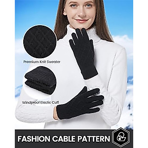 REACH STAR 2 Pairs Winter gloves for women Touch screen Cashmere Elastic Thermal knit Lining Warm Gloves for Cold weather for Running Driving, Gifts for Christmas (Black+Dark Gray)