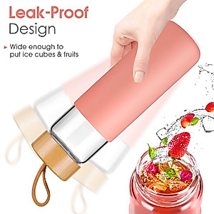 Yomious 20oz Bundle with 25oz Glass Water Bottle with Bamboo Lid and Silicone Sleeve – Reusable BPA Free – Glass Drinking Bottle with Lids