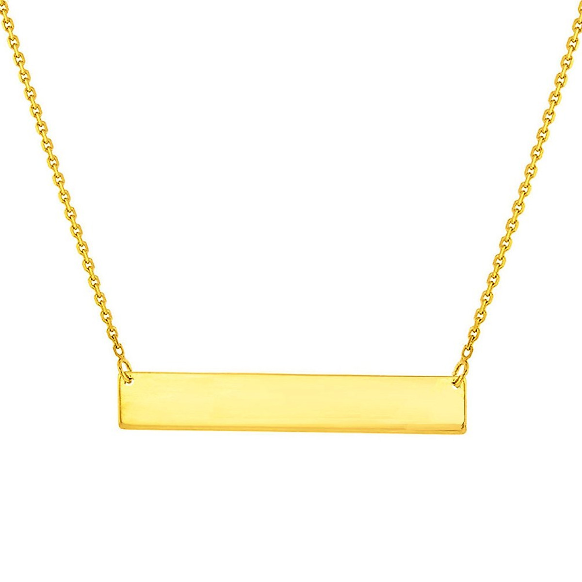 Jewelry America Solid 14k Yellow Gold Engravable Personalized Bar Pendant Necklace