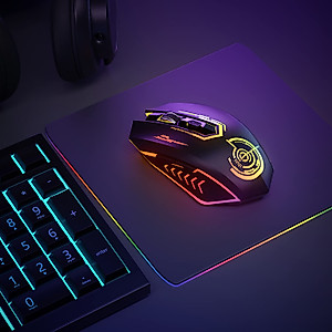 UHURU Wireless Gaming Mouse Up to 10000 DPI, Rechargeable USB Wireless Mouse with 6 Buttons 7 Changeable LED Color Ergonomic Programmable MMO RPG for PC Laptop, Compatible with Windows Mac