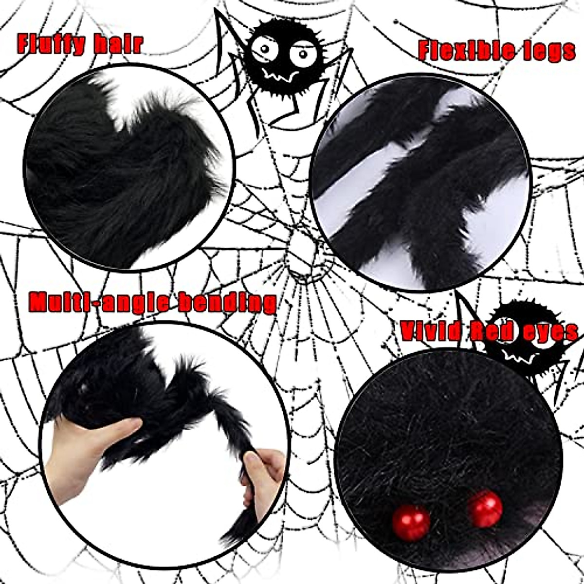 Halloween Giant Spider,Pack of 5 Fake Large Hairy Spiders,Realistic Black Spider for Halloween,Yard,Garden,Lawn,Outdoor & Indoor Decor(12'',12'',20'',24'',50'')