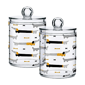 FLildon Cute Dogs Dachshunds Qtip Holder Dispenser, Bathroom Organizer and Storage Containers, 4Pack Clear Plastic Apothecary Jars with Lids for Cotton Ball, Cotton Swab, Floss