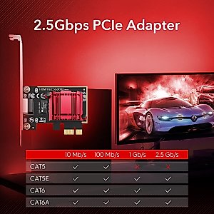 Cudy 2.5Gbps PCI Express Network Adapter, 2.5GBase-T PCIe Card, RTL8125 NIC, Wake on LAN, Flow Control, Low Profile Bracket, Windows 11/10 /8/8.1/7, Windows Server 2012, 2008, Linux PE25