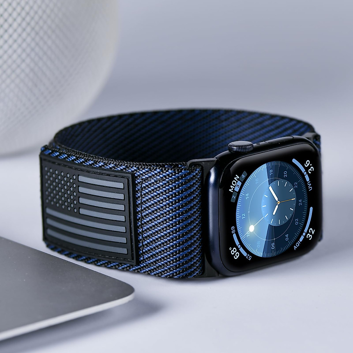 Tefeca Fortitude Series USA Flag Ultrawide Band Compatible with Apple Watch Ultra 2/Ultra 49mm, Series 10 46mm, Series 9/8/7 45mm, SE2/SE/6/5/4 44mm(Onyx, M/L for 49mm/46mm/45mm/44mm)