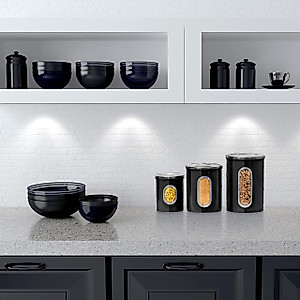 MiXPRESSO 3 Piece Black Canisters Sets For The Kitchen, Kitchen Jars With See Through Window | Airtight Coffee Container, Tea Organizer, And Sugar Canister, Kitchen Canisters Set of 3 (Black)