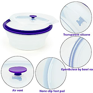 CARTINTS Microwave Safe Silicone Bowls, Collapsible Food Storage Containers with Lids, Space Saving Reusable Lunch Container Safe For Oven/Freezer/Dishwasher(900ml,Round,Purple)