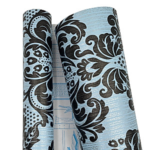 Yifely Black Damask Furniture Paper Self-Adhesive Shelf Liner Night Stand Decor Sticker 17.7 Inch by 9.8 Feet