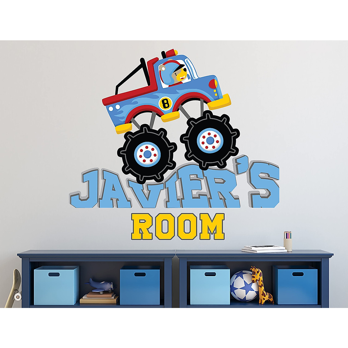 AdesiivoStudio Personalized Name Monster Truck Stickers for Wall Decor - Monster Truck Room Decor for Boys - Monster Jam Wall Decals for Kids Bedroom - Customized Name Wall Decor (Kids Monster Truck)