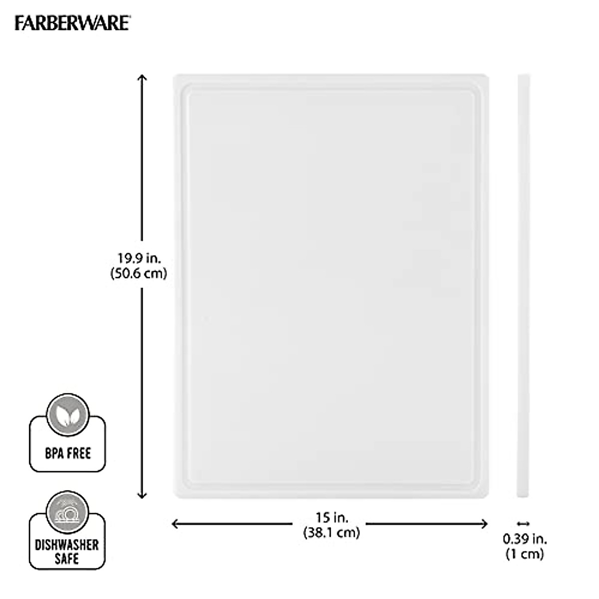 Farberware Extra-Large Plastic Cutting Board with Perimeter Juice Groove, Dishwasher-Safe Kitchen Chopping Board, 15x20-Inch, White