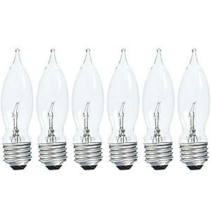 Set of 6 GE Crystal Clear 40 Watt Bent Tip Standard Base Light Bulbs