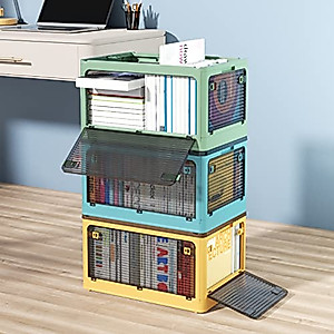 Collapsible Plastic Storage Bins with Lids, Stackable Foldable Lidded Storage Box with Wheels Heavy Duty (small, Green)