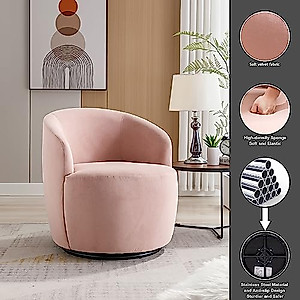 CALABASH Swivel Barrel Chair for Living Room, Accent Round 360° Swivel Club Chairs, Velvet Upholstered Modern Arm Chairs for Nursery, Bedroom, Office, Hotel, Pink