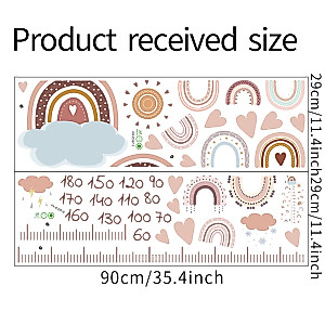 Baby Growth Height Chart, Rainbow Stickers Wall Chart Peel and Stick Nursery Ruler Wall Decals for Kids