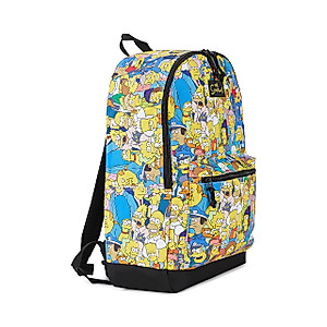 The Simpsons Homer Allover Backpack - The Simpsons Krusty The Clown, Homer, Bart and Lisa Bookbag - Knapsack for All (Yellow)