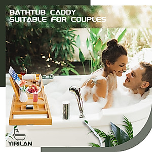 Yirilan Premium Bathtub Tray Caddy - Expandable Bath Tray - Unique House Warming Gifts, New Home, Anniversary & Wedding Gifts for Couple, Bridal Shower Gift for Women