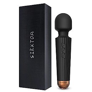 SIKXTOA Mini Vibrator, 8 Speeds 20 Patterns-G-Spot Cordless Wand Massager, Clitoral Stimulator, Dildo, Sex Toys, Rechargeable Handheld Powerful Silent Waterproof Female Adult Toys (Stripe Black)