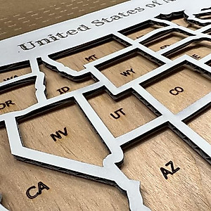 3D Wooden USA States Map, Travel Map, Push Pin, Patriot Decor, Map Wall Decor, USA Map, World map Art (Normal (14in x 10in))