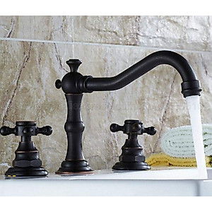 ShiSyan Y-LKUN Basin Faucets Oil Rubbed Bronze Modern Bathroom Sink Faucet Double Cross Handle 3 Hole Bathbasin Mixer Taps@Brass
