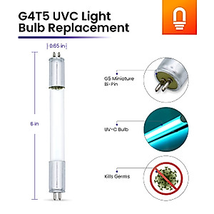 lumenivo G4T5 UVC Light Bulb Replacement 4 Watts Germicidal UV Light - G5 Miniature Bi-Pin - T5 UVC Lamp Replacement - 2 Pack