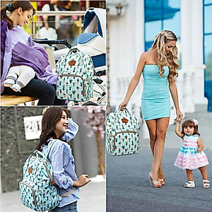 FEWOFJ Cactus Diaper Bag Backpack, Women Waterproof Travel Nappy Bag for Baby Care