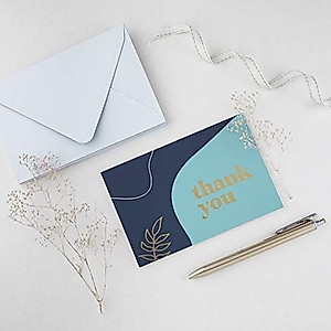 Rileys Thank You Cards with Envelopes | 50-Count, Gold Foil - Blank Note Cards, Thank You Notes, Blank Cards with Envelopes, Thank You Wish Cards, Wedding, Graduation, Baby Shower (Navy Blue)