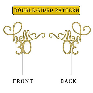 Hello 30 Cake Topper - 30th Birthday/Wedding Party Decoration/30th Birthday Cake Topper (Gold Glitter)