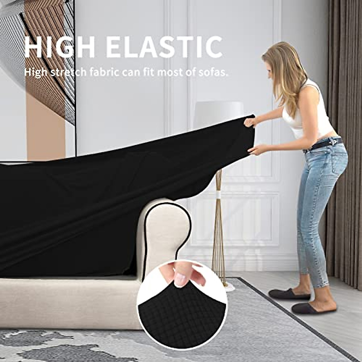 Easy-Going 2 Pieces Stretch Oversized Chair Couch Cover Sofa Cover for Dogs Sofa Slipcover for Separate Cushion Couch Jacquard Fabric Elastic Furniture Protector for Pets (Black, Oversized Chair)