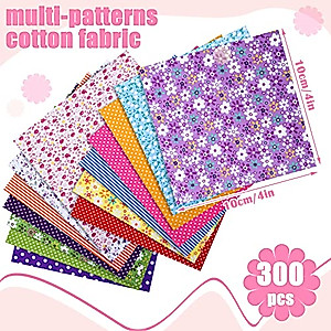300 Pieces 4 x 4 Inches Cotton Fabric Bundle Precut Patchwork Fabrics Fat Squares Fabric Scraps Cotton Quilting Printed Floral Fabric Patchwork for DIY Craft Sewing Clothing