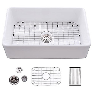 33 Inch Fireclay White Farmhouse Sink-Bokaiya 33x20 Apron Front Farmhouse Kitchen Sink Single Bowl Deep Porcelain Ceramic White Farm Sink