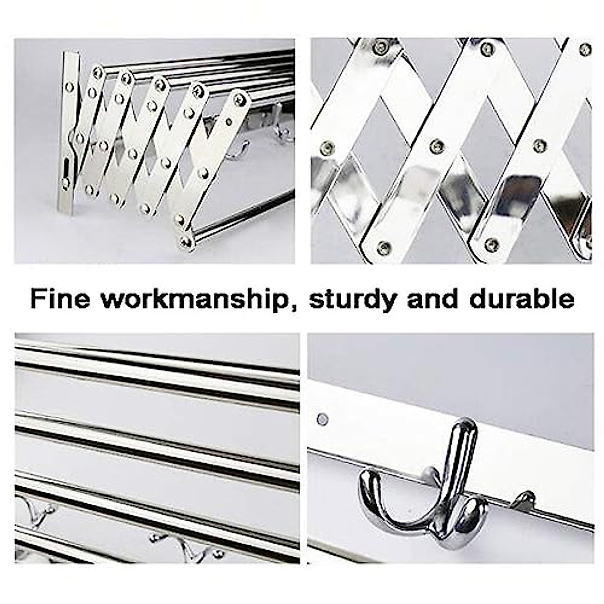 FAXIOAWA Retractable Wall-Mounted Dryer Folding Clothes Drying Rack 50-100Cm 6 Rail Towel Bar Hook Pole Airer Washing Line Bathroom Dryer Balcony Indoor Outdoor,60cm