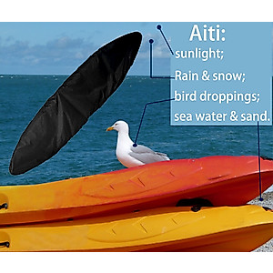 J&C Kayak Covers for Outdoor Storage Waterproof Canoe Cover Dust Proof Fits 8ft 10ft 12ft 13ft 14ft 15 16 17 18ft 19 ft 210D Polyester Anti Sunlight Fishing Boat Protector Black (13.4-14.8ft)