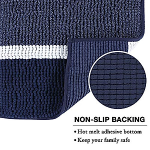 Luxury Chenille Microfiber Floor Mat for Living Room Bedroom, Gradient Navy Stripe Pattern Shag Plush Rug, Soft Non Slip Absorbent Bathmat Washable Home Decor, (47×20 inch, Navy)