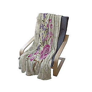 Lunarable Lavender Throw Blanket, Postal Stamps and Postmarks Grungy Backdrop Romantic Bridal Corsage, Flannel Fleece Accent Piece Soft Couch Cover for Adults, 50" x 70", Pale Pink Lavender Tan
