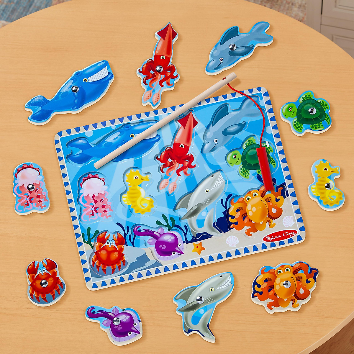 Melissa & Doug Magnetic Wooden Fishing Game and Puzzle With Wooden Ocean Animal Magnets
