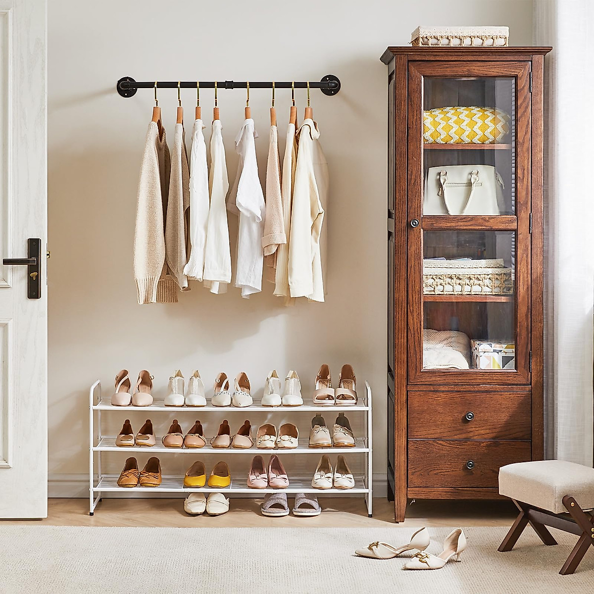 YMYNY Freestanding Shoe Racks, 3 Tiers Stackable & Adjustable Shoe Storage Shelf, Extra Large Capacity Shoe Organizer Stand for 20-24 Pairs, for Entryway, Closet, Bedroom, White, 42.9" L, UHXJ302W