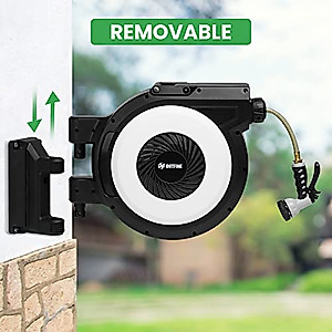 OUTFINE Heavy Duty Retractable Garden Hose Reel (1/2 100FT) Heavy Duty, Any Length Lock, Automatic Slow Return System, Wall Mounted and 180 Deg Swivel Bracket, 9 Pattern Hose Nozzle