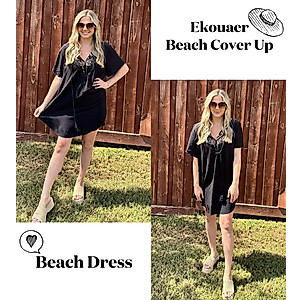 Ekouaer Swimsuit Cover Ups for Women Lace Crochet V-Neck Bikini Beach Coverups Dress for Swimwear Bathing Suit