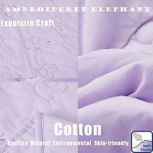 Brandream Crib Bedding Sets for Girls with Purple Elephant Embroidery 100% Washed Pure Cotton Baby Nursery Bedding Set 3 Pieces