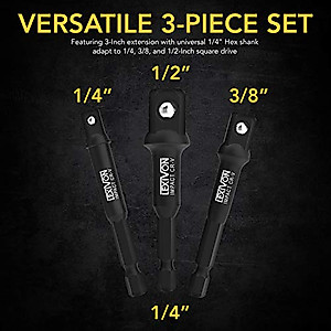LEXIVON [2-Pack] Impact Grade Socket Adapter Set, 3" Extension Bit With Holder | 3-Piece 1/4", 3/8", and 1/2" Drive, Adapt Your Power Drill To High Torque Impact Wrench (LX-101X2)