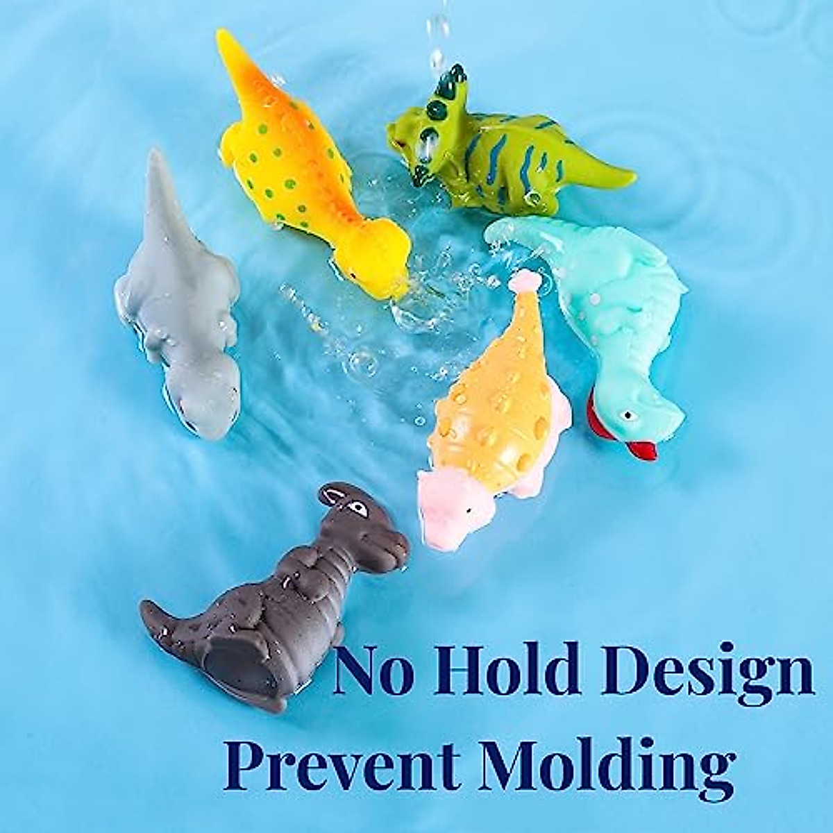 Mold Free Dinosaur Bath Toys for Toddlers/ Infants/ Babies, No Hole No Mold Bathtub Toys (6 Pcs with Storage Bag)