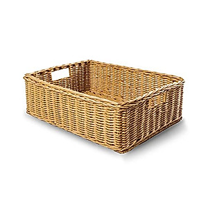 The Basket Lady Under The Bed/Basic Wicker Storage Basket, Medium, 20 in L x 14.5 in W x 6 in H, Sandstone