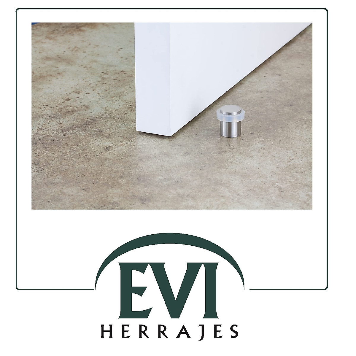 EVI | Pack 2 Doorstops | 20x25mm | Threaded Base | White Rubber | Stainless Steel | Includes Screw + Fastening Plug | Mod. I-181-BCB