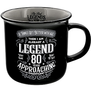 Pavilion Gift Company - 80 Years - Ceramic 13-ounce Campfire Mug, Double Sided Coffee Cup, Birthday Gift, Guys, Women, Mom, Dad, Grandpa, Grandam, 1 Count, 3.75 x 5 x 3.5 Inches