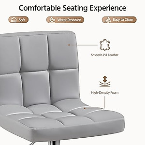 Yaheetech Bar Stools Set of 4, PU Leather Adjustable Barstools, Modern Counter Stools with Back and Footrest, Counter Height Barstools for Bar, Kitchen, Dining Room, Light Gray