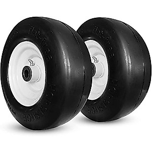 N12 2 New HORSESHOE 11x4.00-5 Flat Free Smooth Tires w/Steel Rim for Zero Turn Lawn Mower Garden Tractor - Hub length 3inch-5inch with 3/4inch OD Axle Shaft 114005 T161