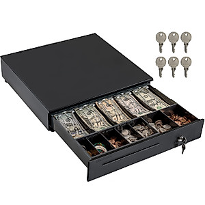 Cash Register Drawer for Point of Sale (POS) System, 5 Bill/7 Coin, 16" with Adjustable Coin Slots, 24V, RJ11/RJ12 Key-Lock, Media Slot, Black